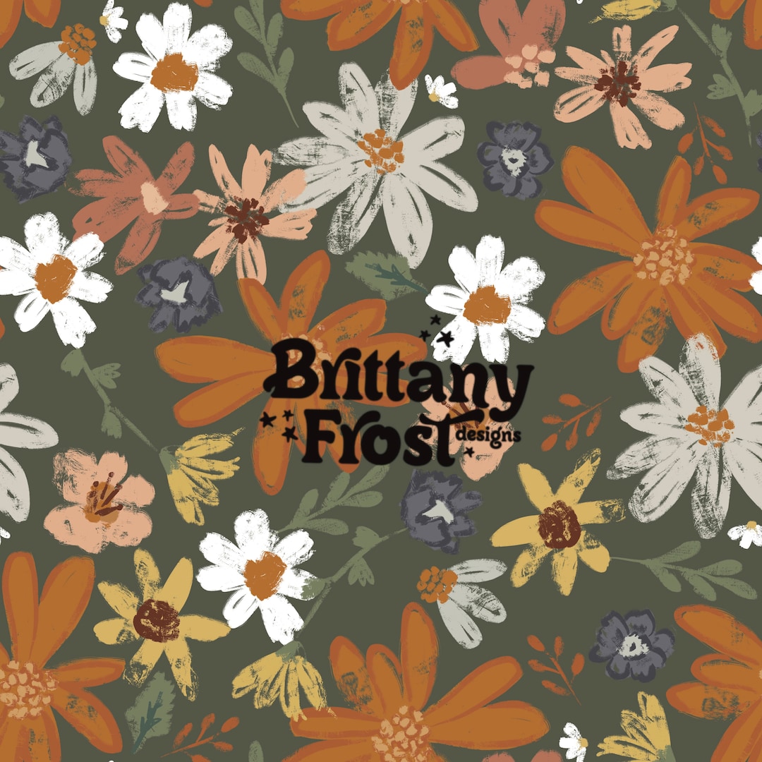 Fall Harvest Wildflowers Green Seamless File, Fall Flower Surface ...