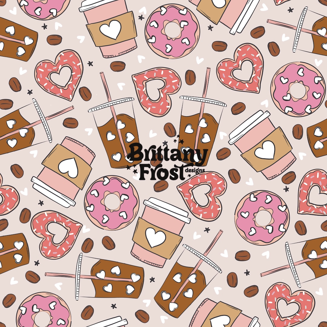 Valentines Day Coffee and Donuts Seamless File - Etsy