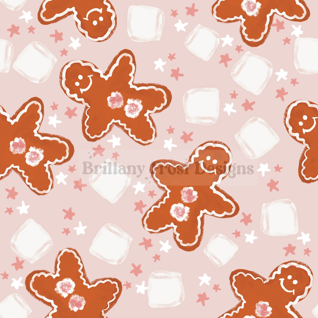 Pink Gingerbread Men Surface Pattern, Hot Cocoa Seamless File ...