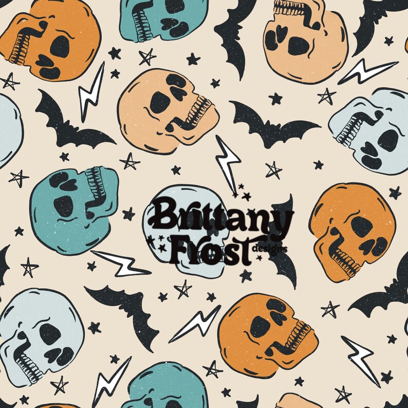 Blue Halloween Skulls Seamless File, Halloween Surface Pattern - Etsy