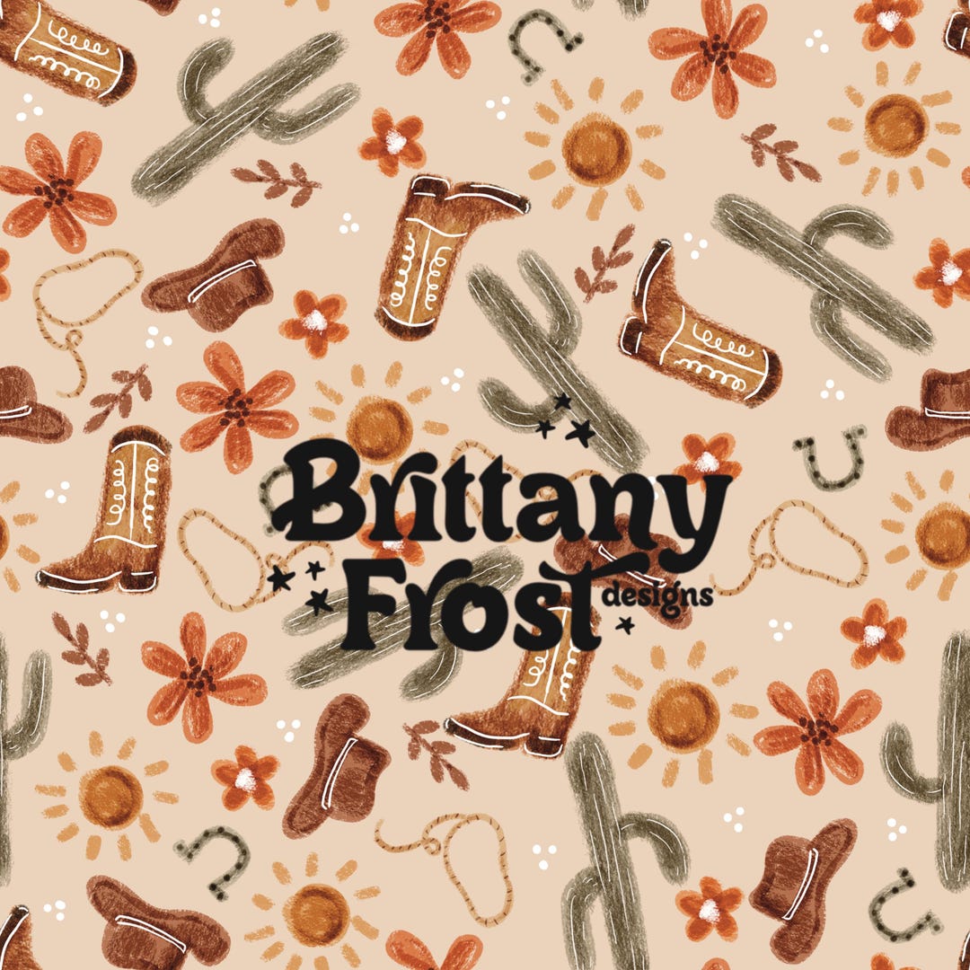 Western Floral Seamless File, Cactus Seamless Pattern, Western Fabric ...