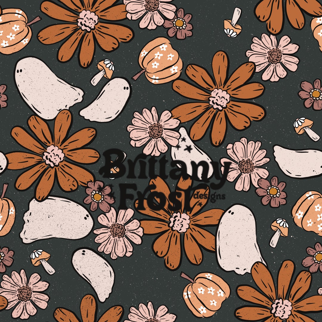 Ghost Floral Halloween Seamless File, Halloween Surface Pattern - Etsy