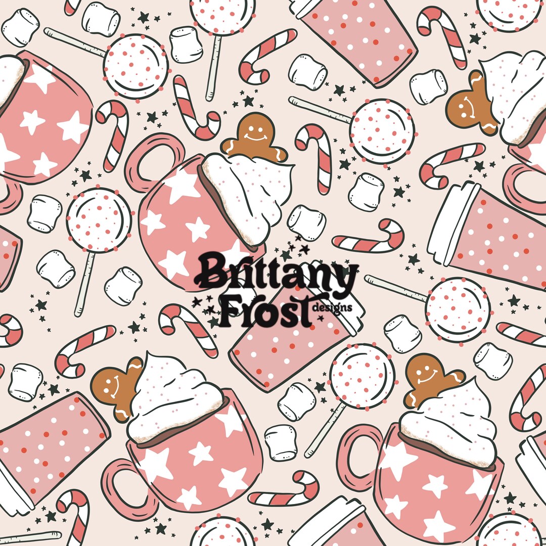 Pink Christmas Coffee Seamless File, Pink Christmas Surface Pattern - Etsy