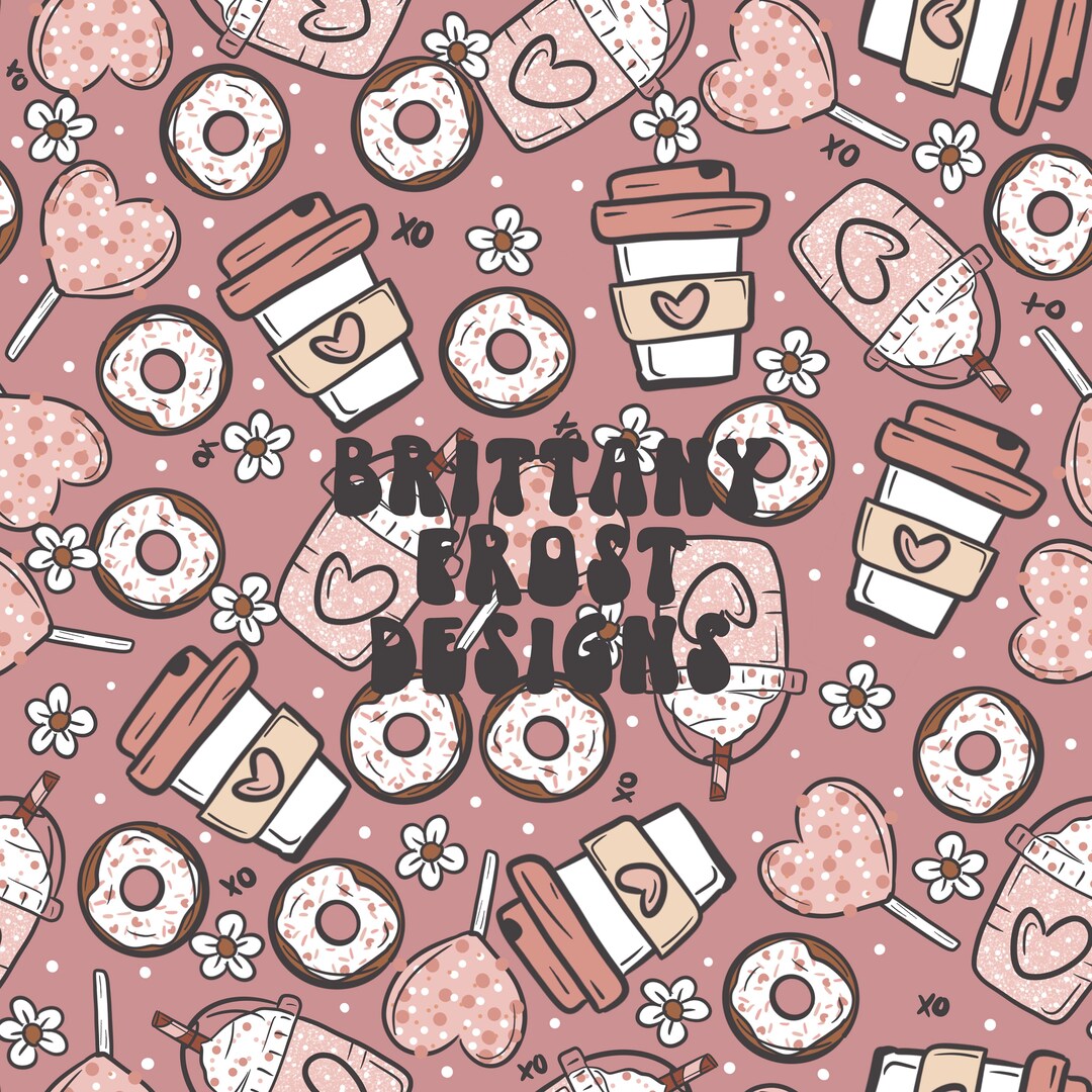 Coffee Valentines Day Seamless File, Coffee and Donuts Seamless Pattern ...