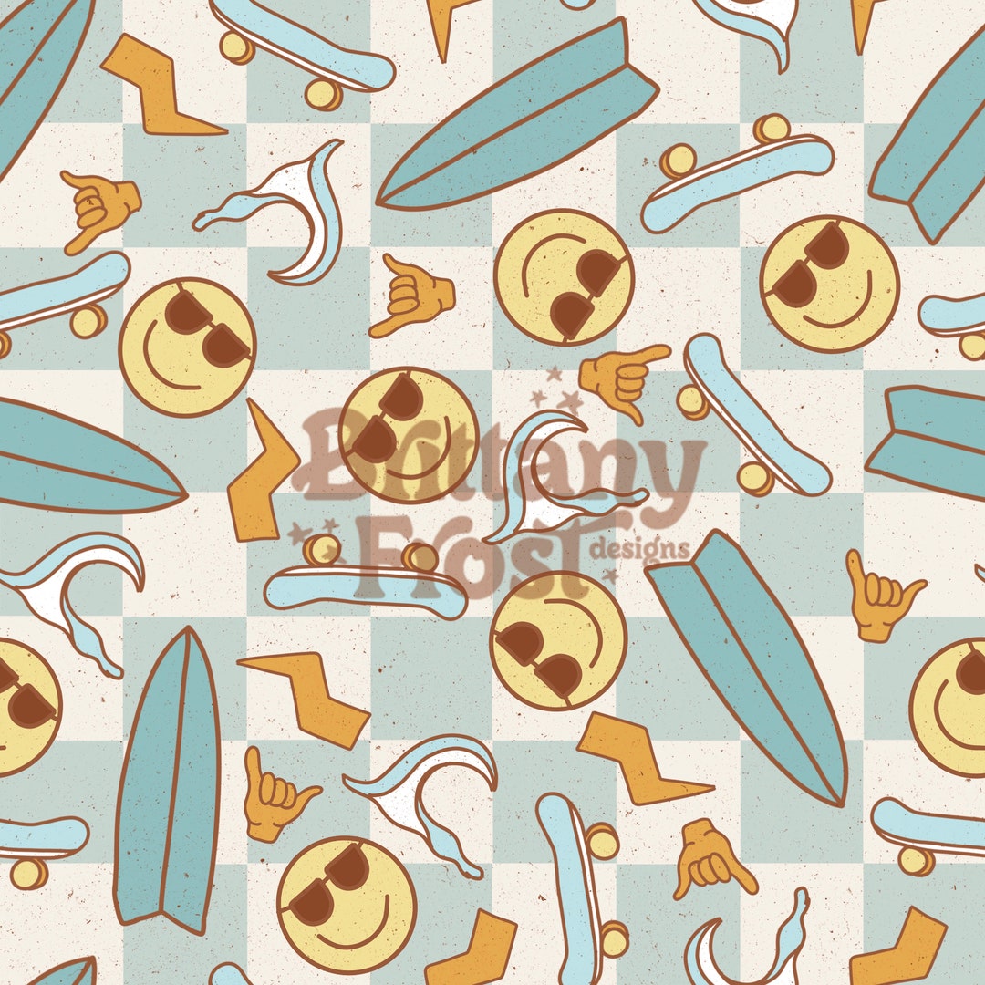 Retro Surfing Smiles Seamless File, Retro Summer Surface Pattern - Etsy