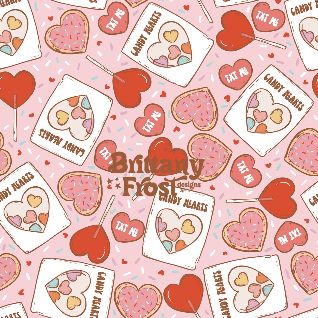 Candy Hearts Seamless File, Valentine’s Day Treats Surface Pattern - Etsy