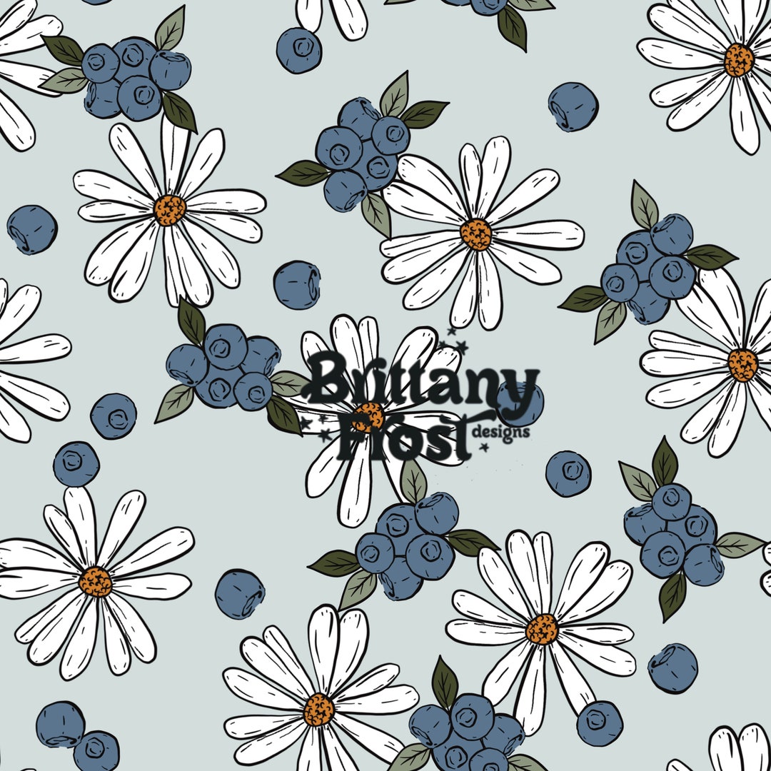Daisy Blueberries Seamless File, Blueberry Surface Pattern - Etsy