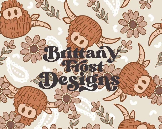 Boho Highland Cow Seamless File Boho Seamless Pattern - Etsy
