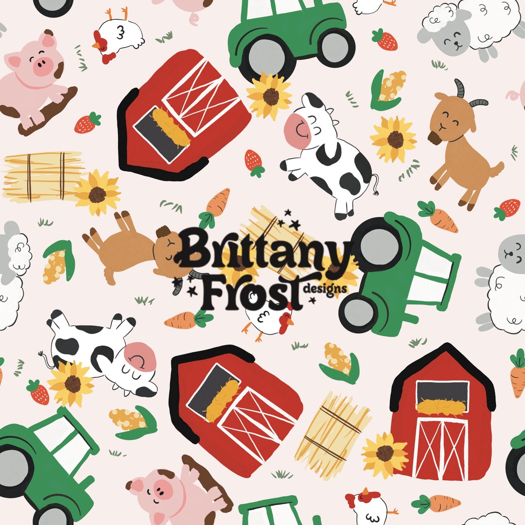Pink Farm Seamless File, Farm Animals Surface Pattern - Etsy