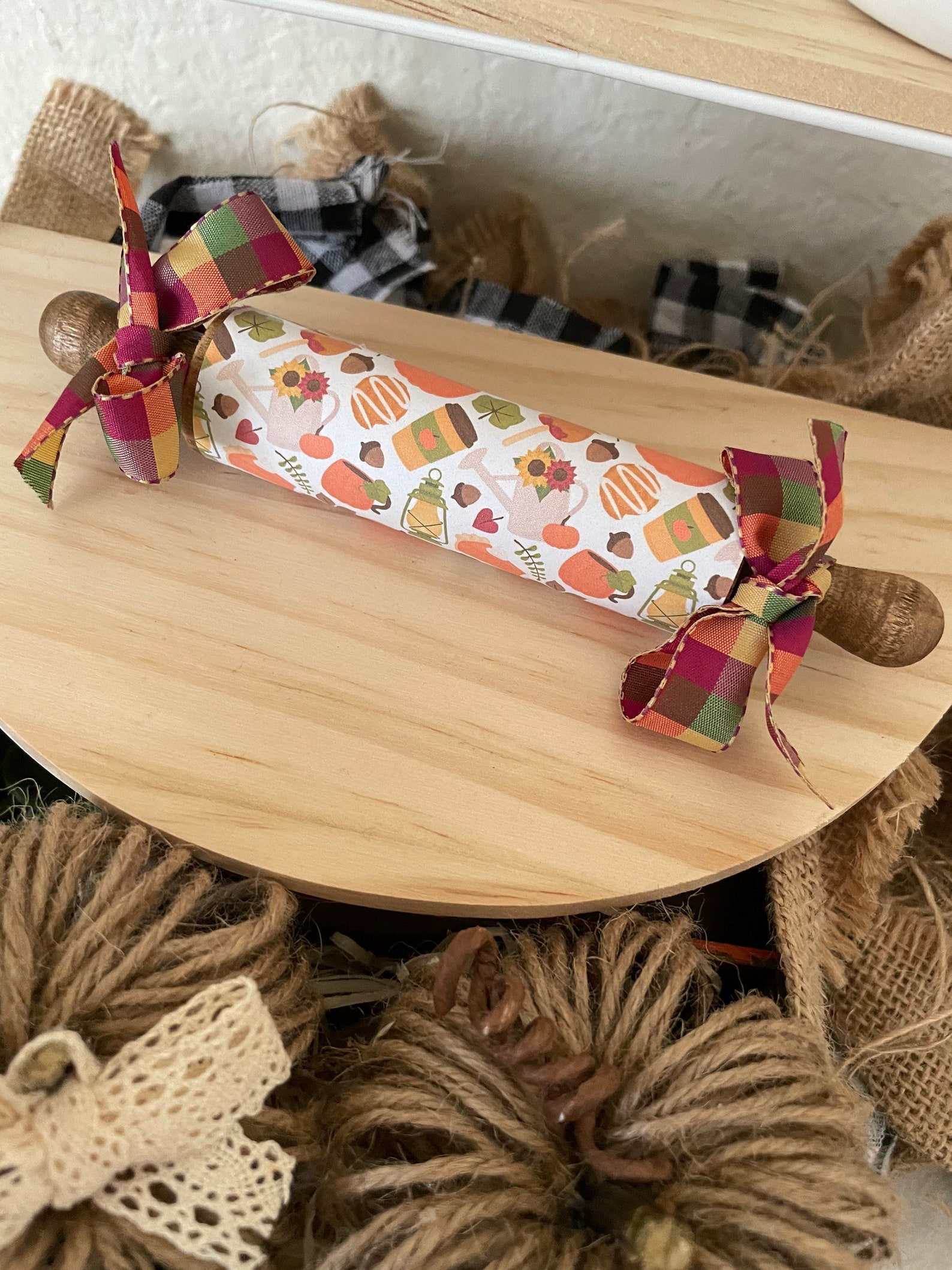 Mini Wood Rolling Pin Fall Autumn Leaves Sunflowers Apples Carmel ...