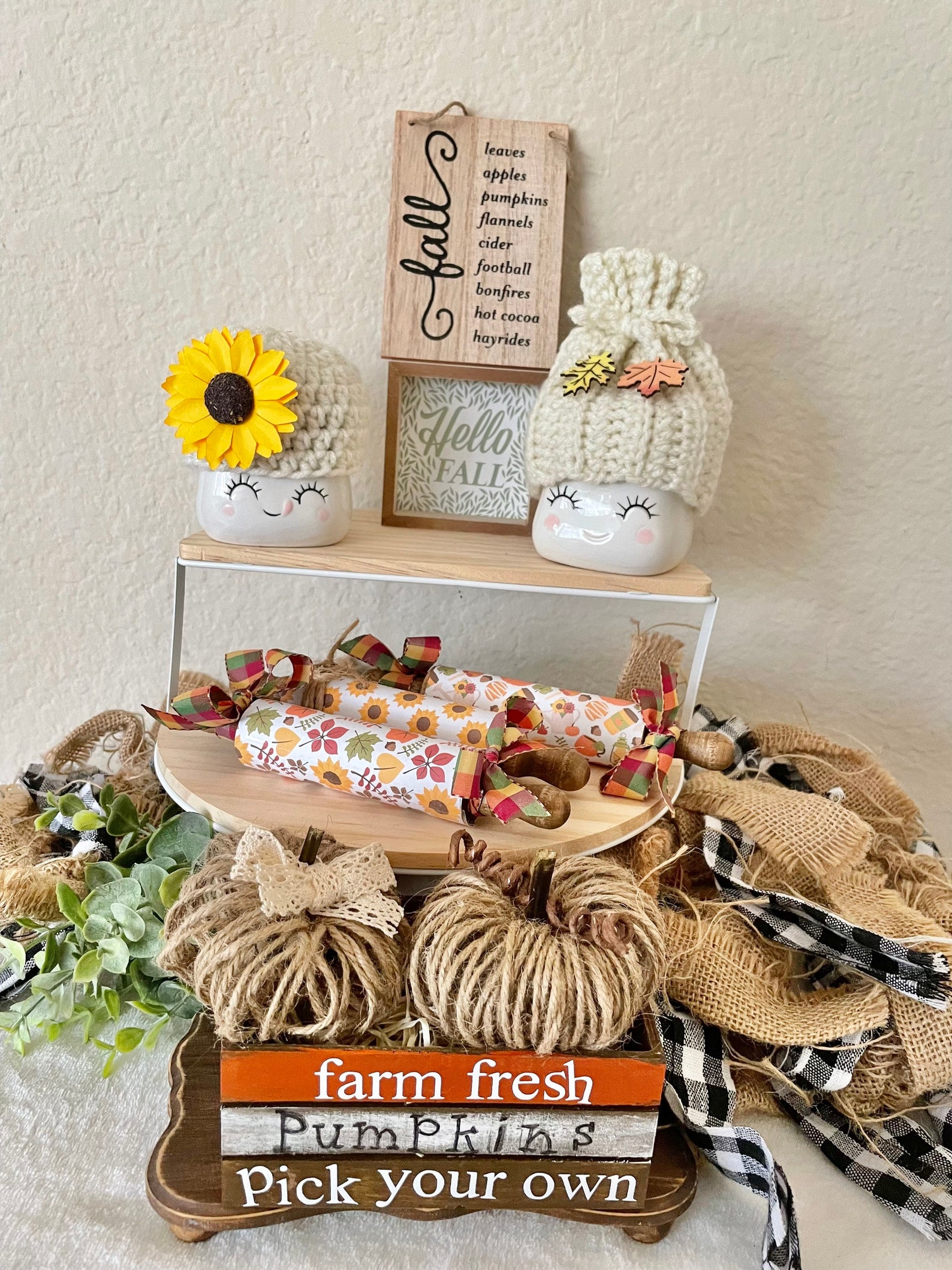 Mini Wood Rolling Pin Fall Autumn Leaves Sunflowers Apples Carmel ...