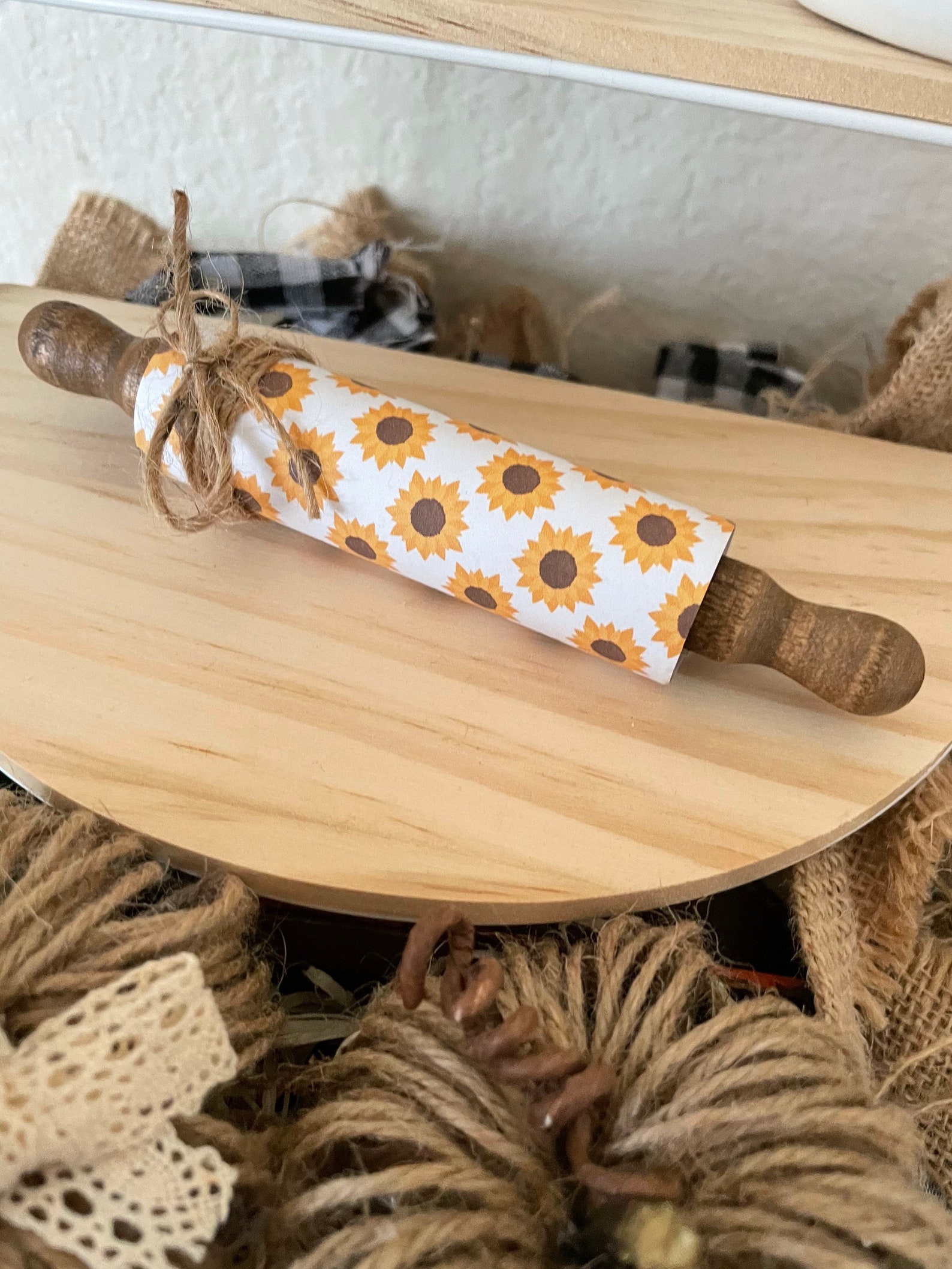 Mini Wood Rolling Pin Fall Autumn Leaves Sunflowers Apples Carmel ...