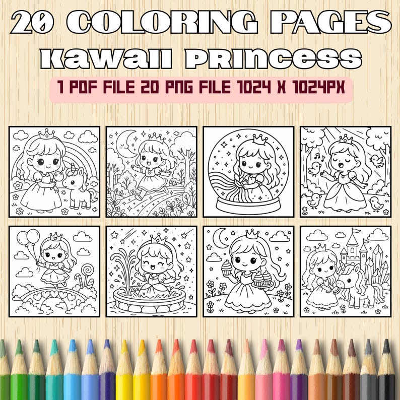 Kawaii Princess Coloring Pages | 20 Cute Royal Printables for Kids ...