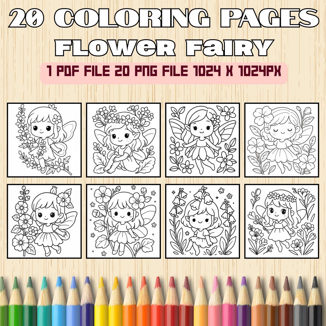 Flower Fairy Coloring Pages for Kids – 20 Printable PDF & PNG Files ...