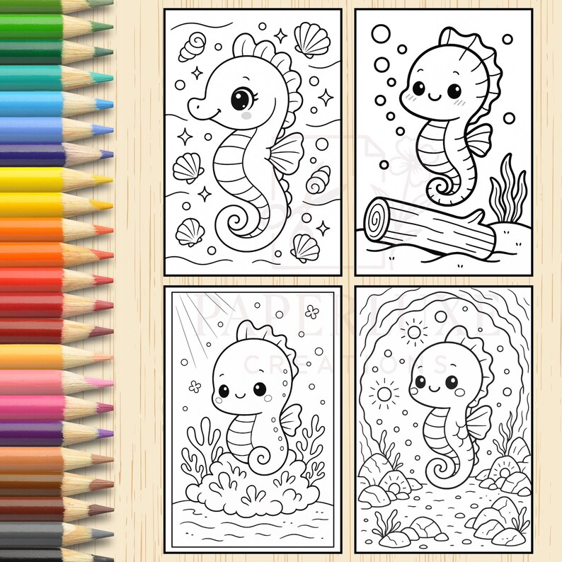 Kawaii Seahorse Coloring Pages | 20 Cute Ocean Animal Printables for ...