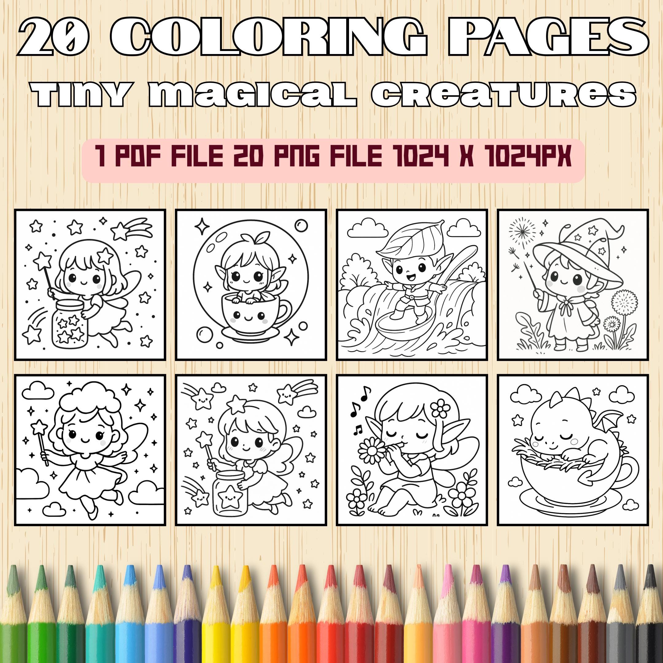 Tiny Magical Creatures Coloring Pages | 20 Cute Fairy & Elf Printable ...