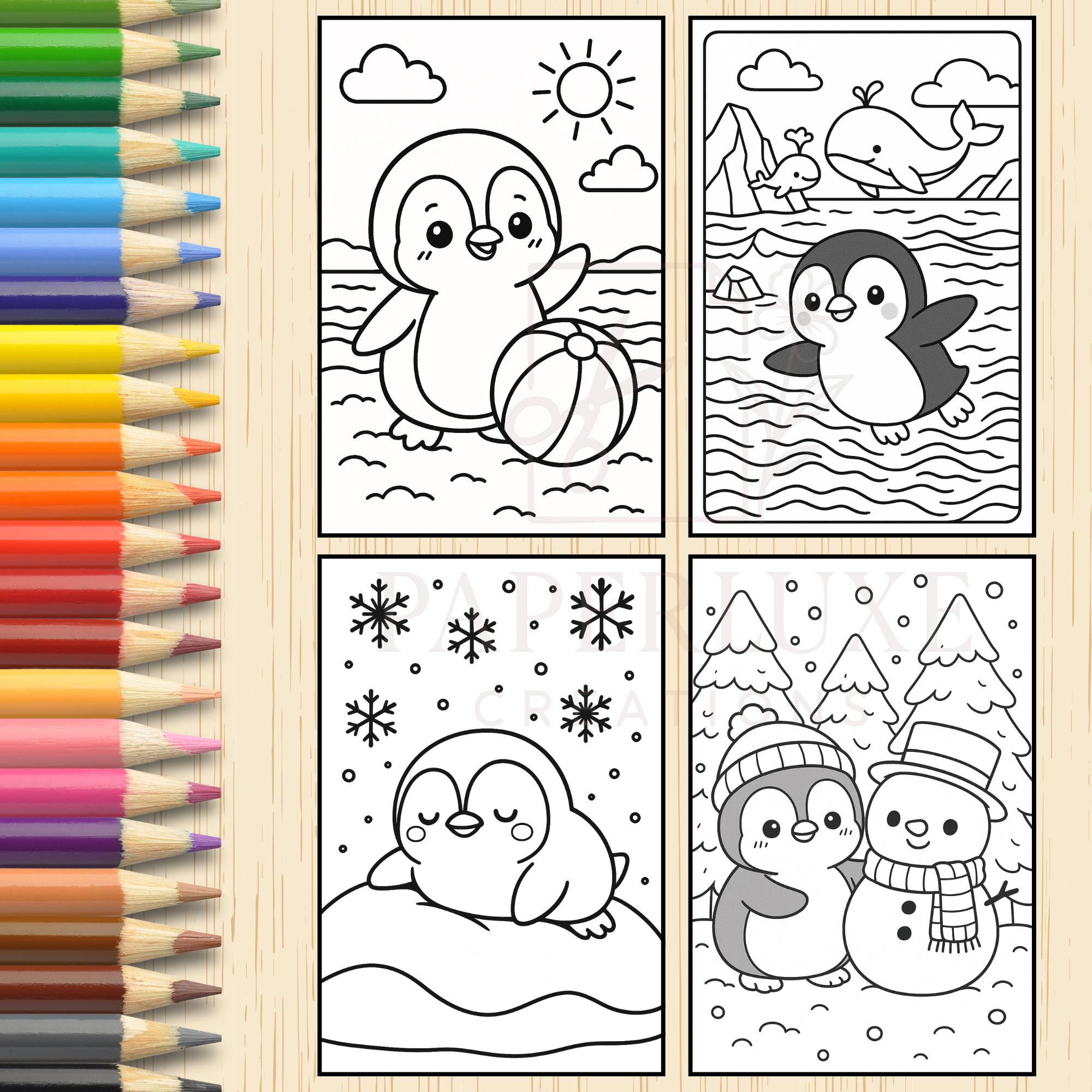 Kawaii Penguin Coloring Pages | 20 Printable Digital Download | Cute ...