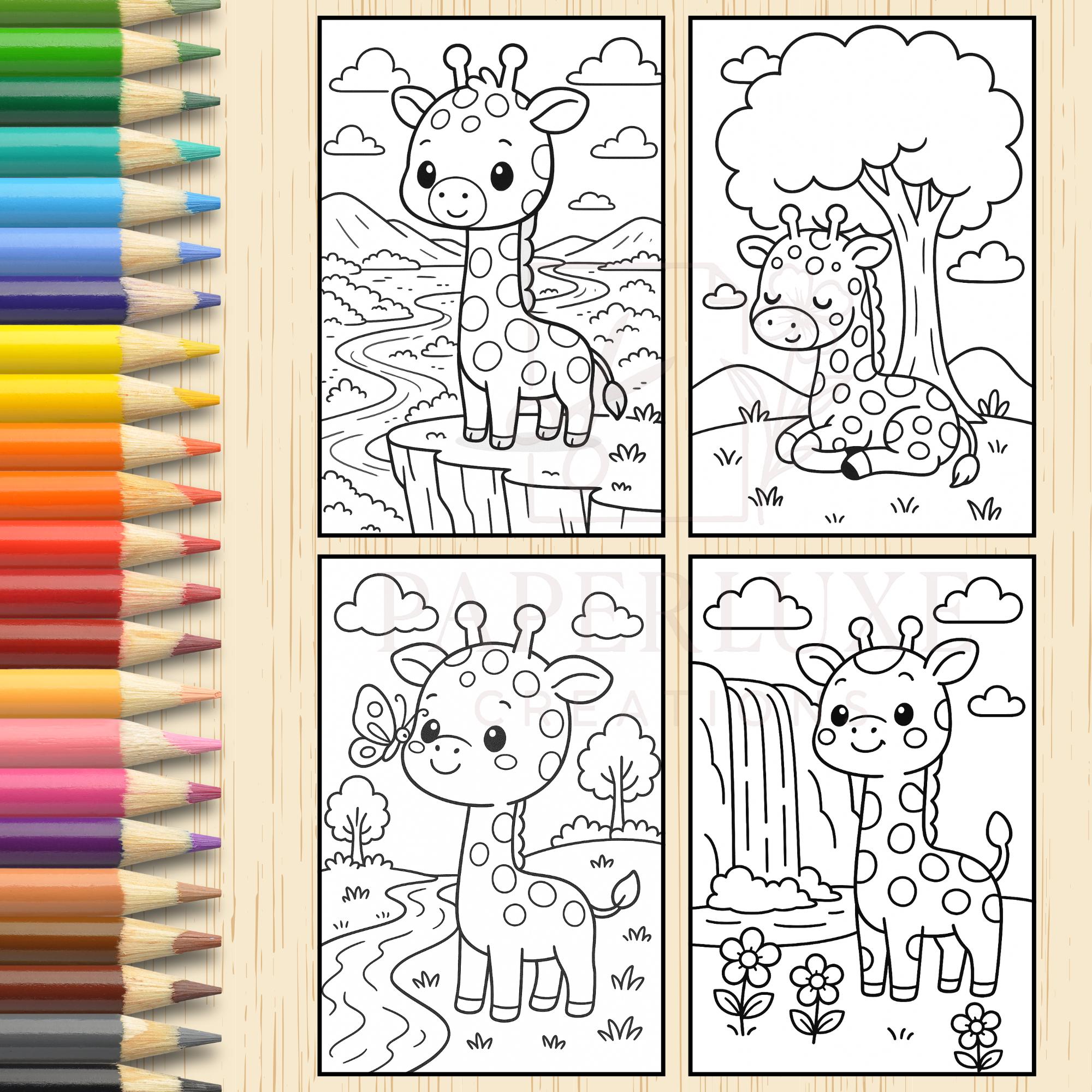 Kawaii Giraffe Coloring Pages | 20 Printable Digital Download | Cute ...