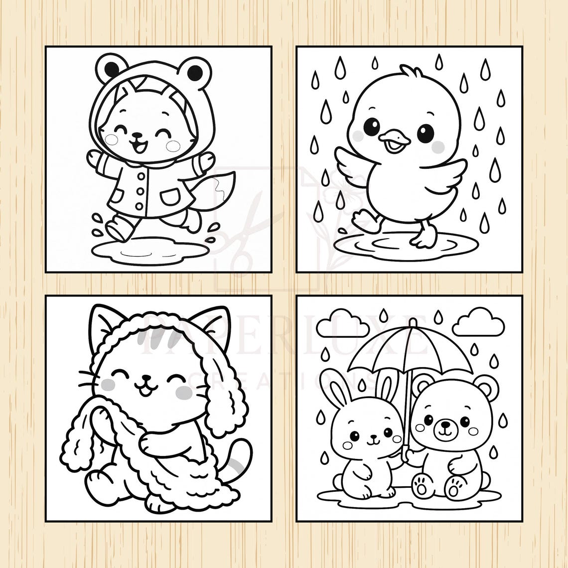 Kawaii Rainy Day Fun Coloring Pages | 20 Cute Animal Umbrella ...