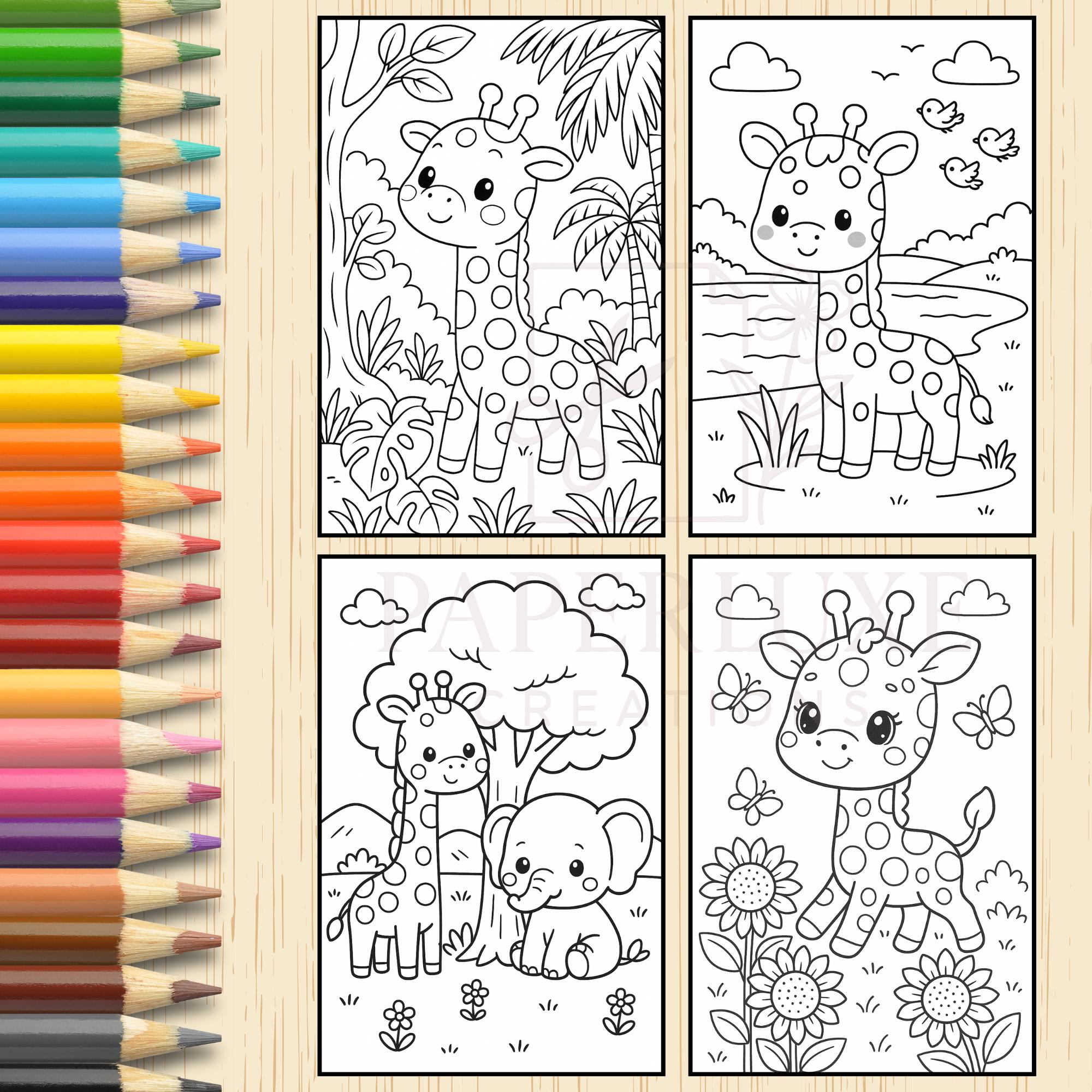 Kawaii Giraffe Coloring Pages | 20 Printable Digital Download | Cute ...