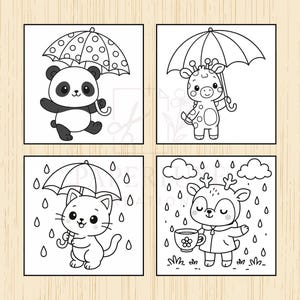 Kawaii Rainy Day Fun Coloring Pages | 20 Cute Animal Umbrella ...