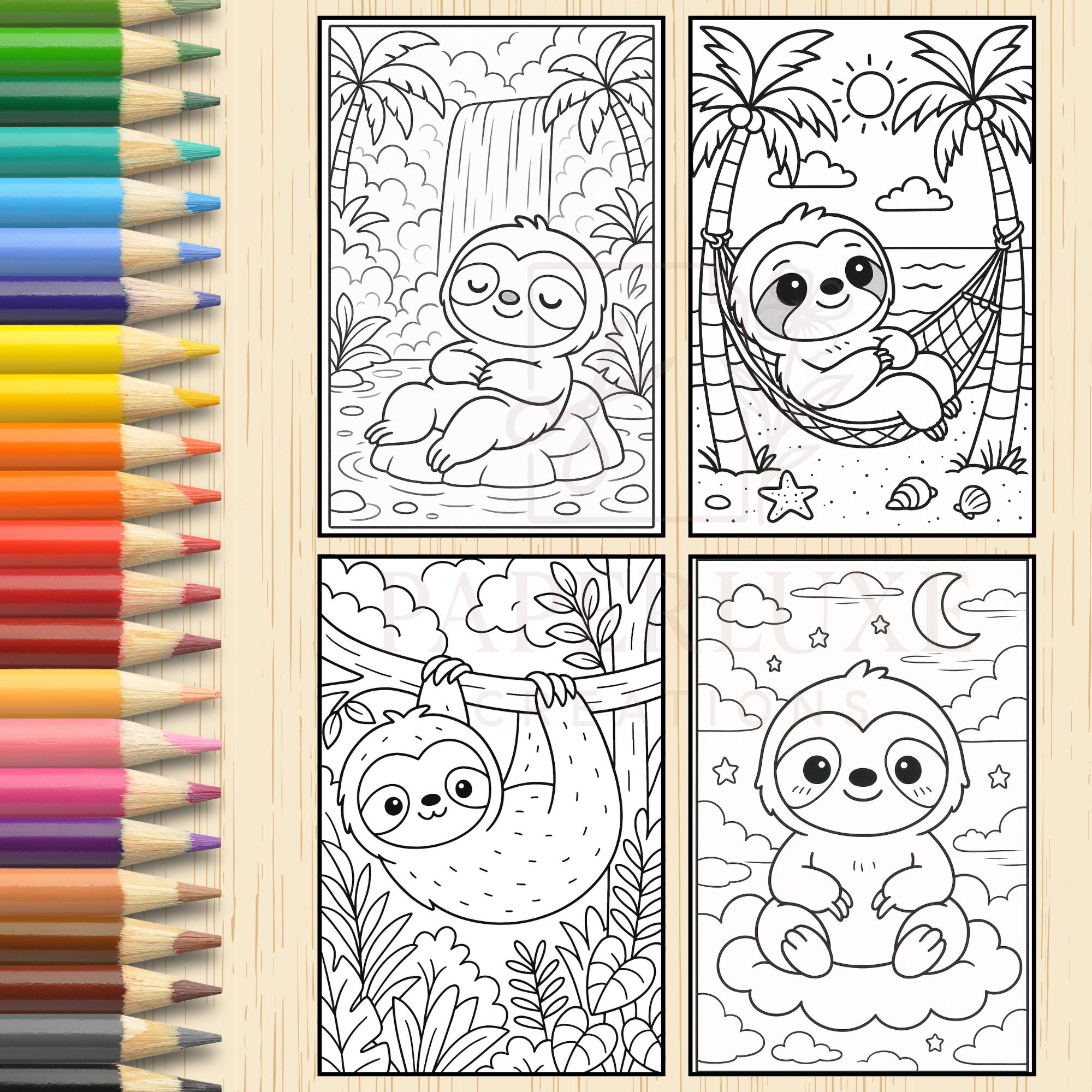 Kawaii Sloth Coloring Pages | 20 Printable Digital Download | Cute ...