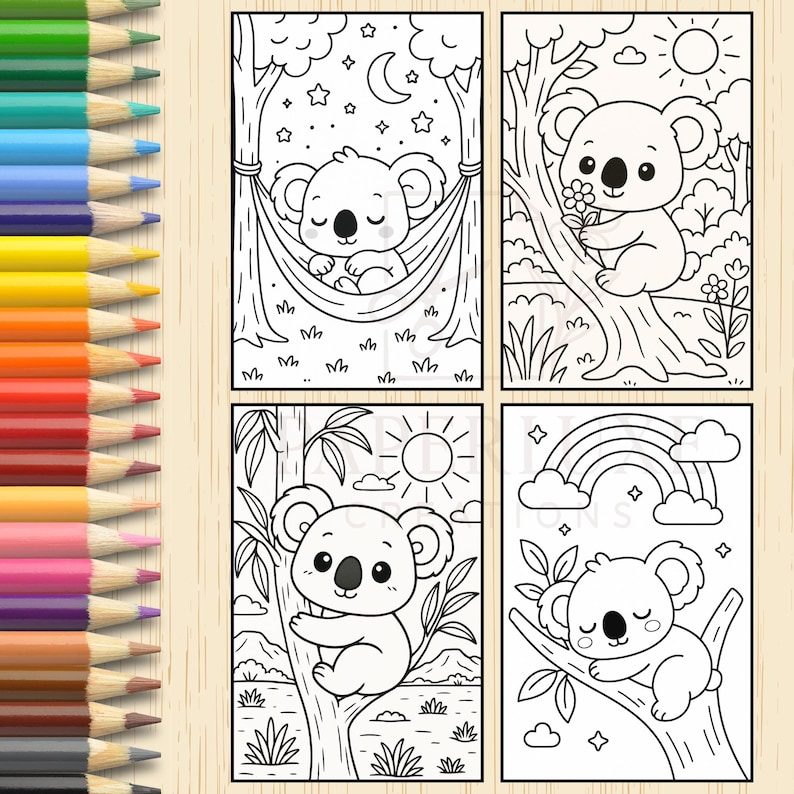 Kawaii Koala Coloring Pages | 20 Printable Digital Download | Cute ...