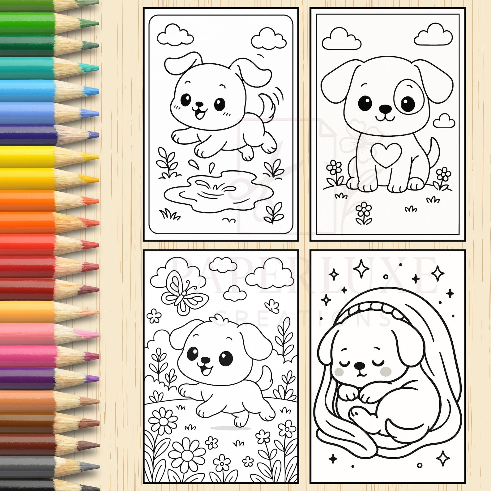 Kawaii Puppy Coloring Pages | 20 Printable Digital Download | Cute ...