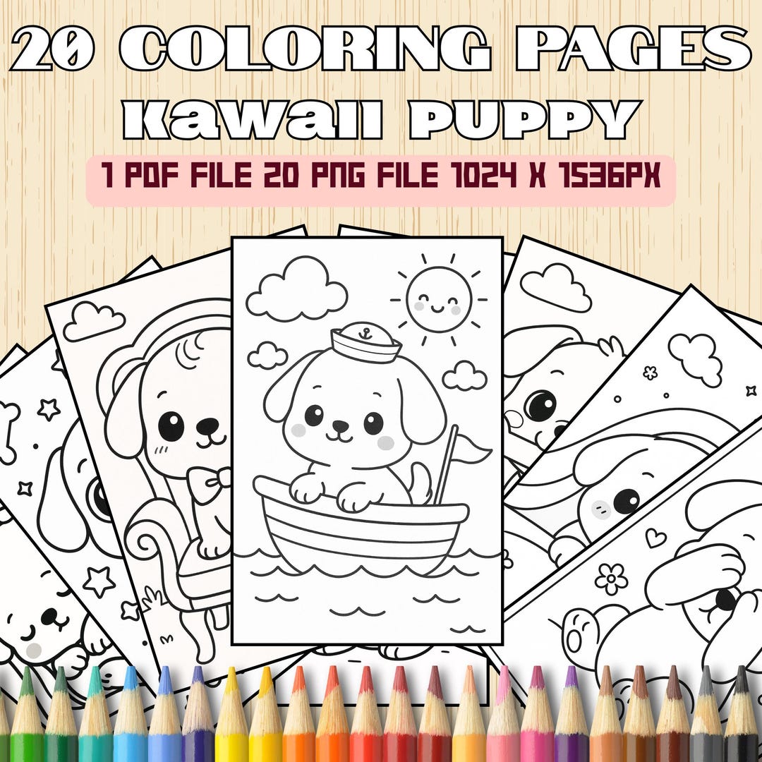Kawaii Puppy Coloring Pages | 20 Printable Digital Download | Cute ...