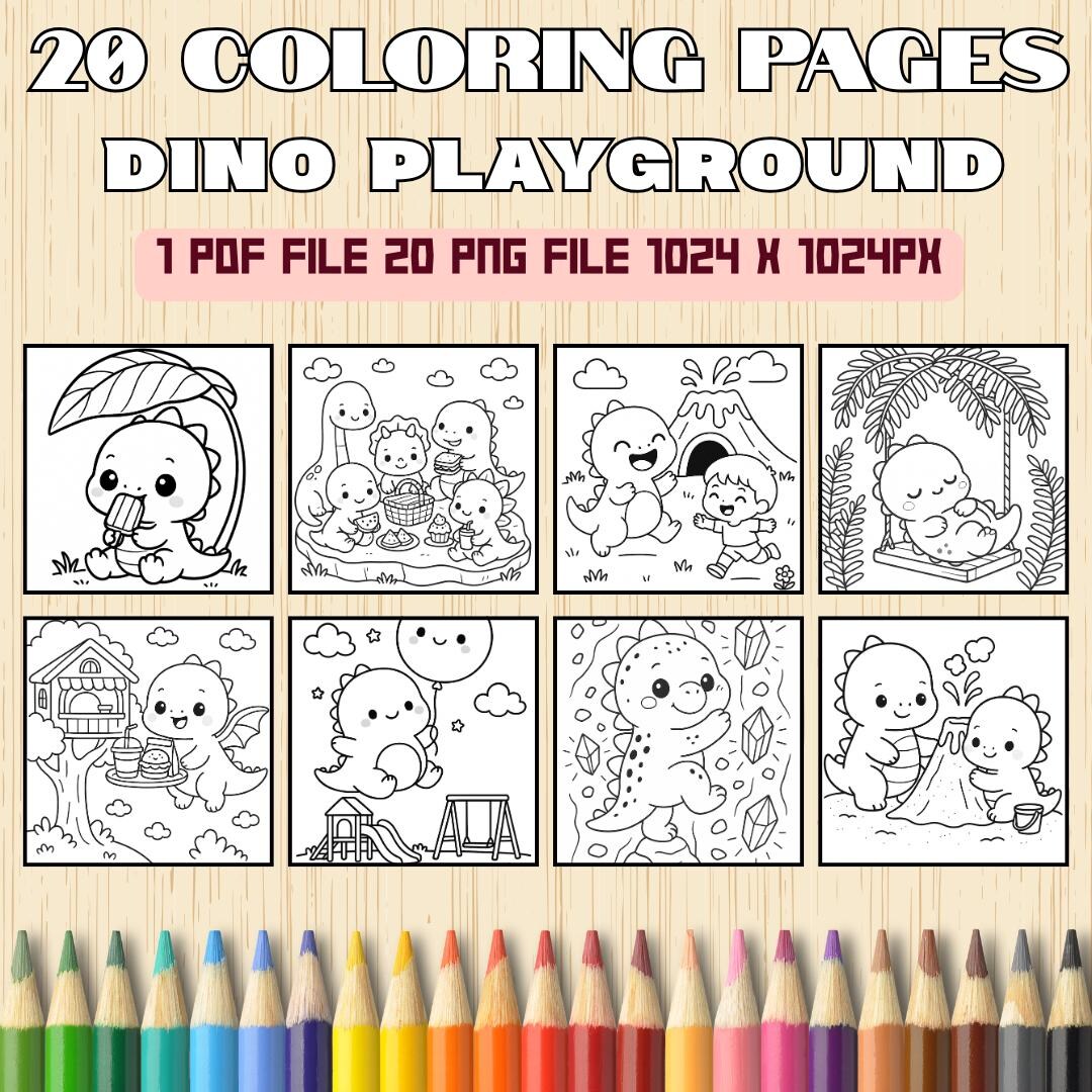 Dino Playground Coloring Pages | 20 Fun Dinosaur Sheets for Kids | Cute ...