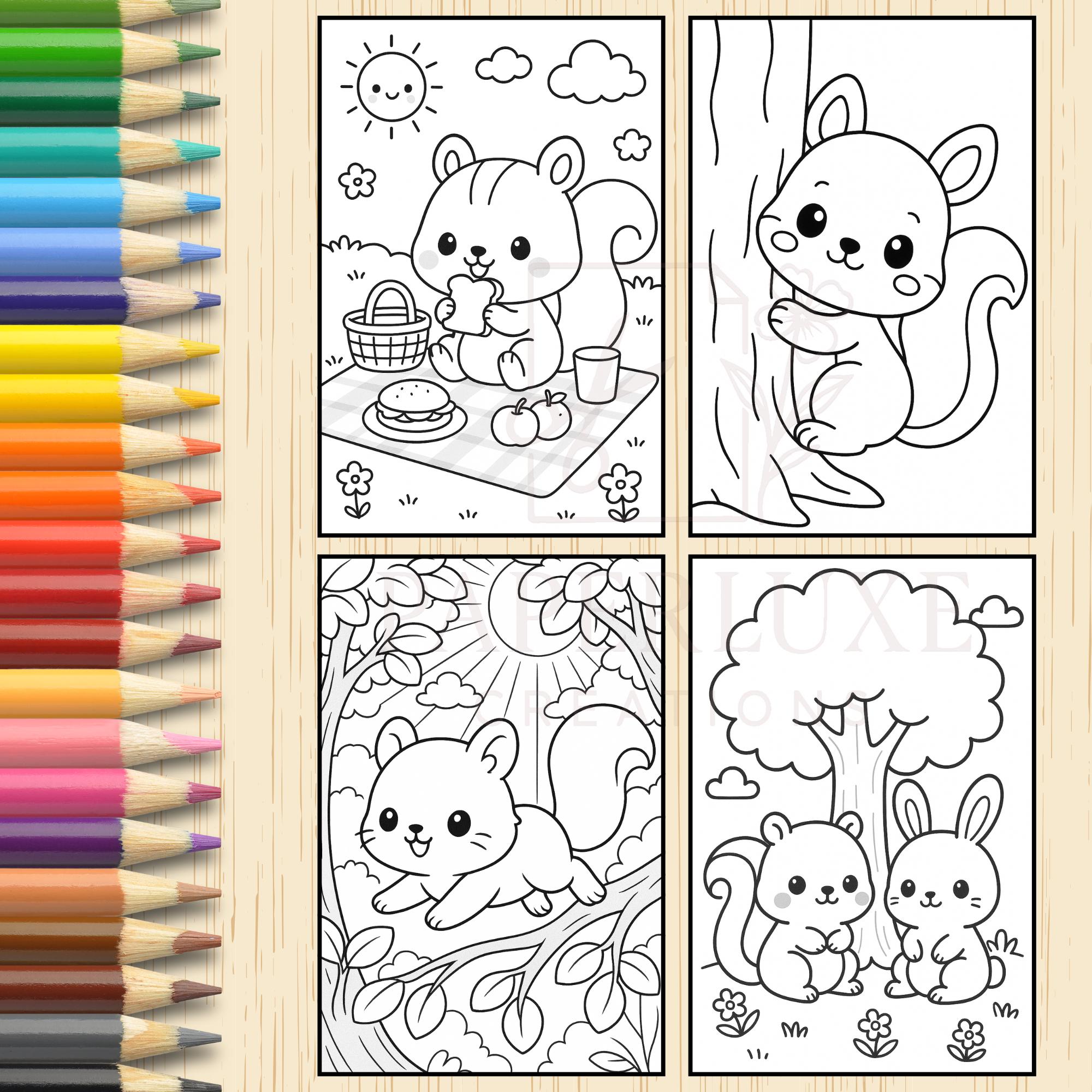 Kawaii Squirrel Coloring Pages | 20 Printable Digital Download | Cute ...