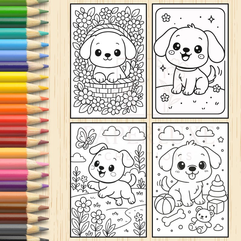 Kawaii Puppy Coloring Pages | 20 Printable Digital Download | Cute ...