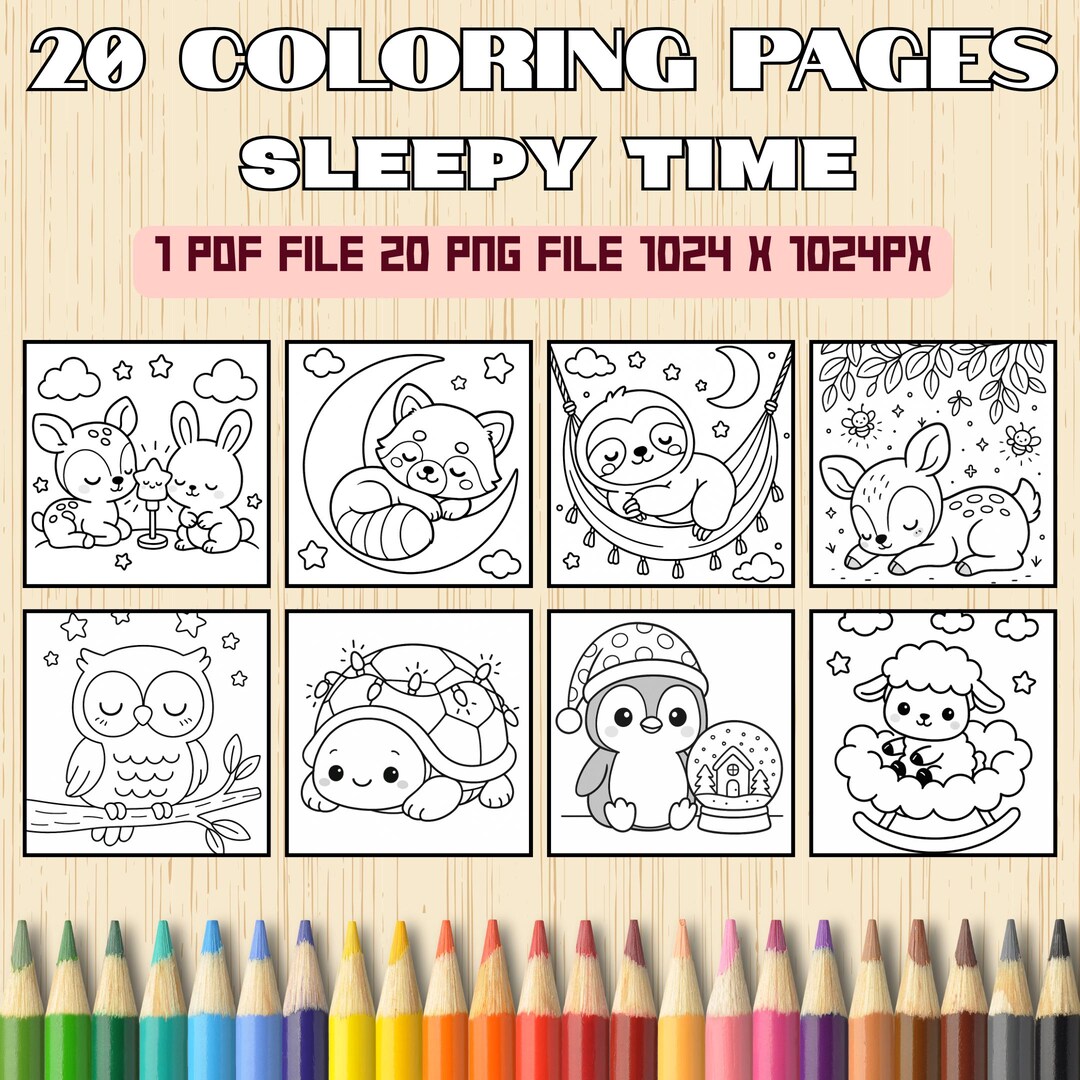 Sleepy Time Coloring Pages | 20 Cute Bedtime Animal Designs | Printable ...