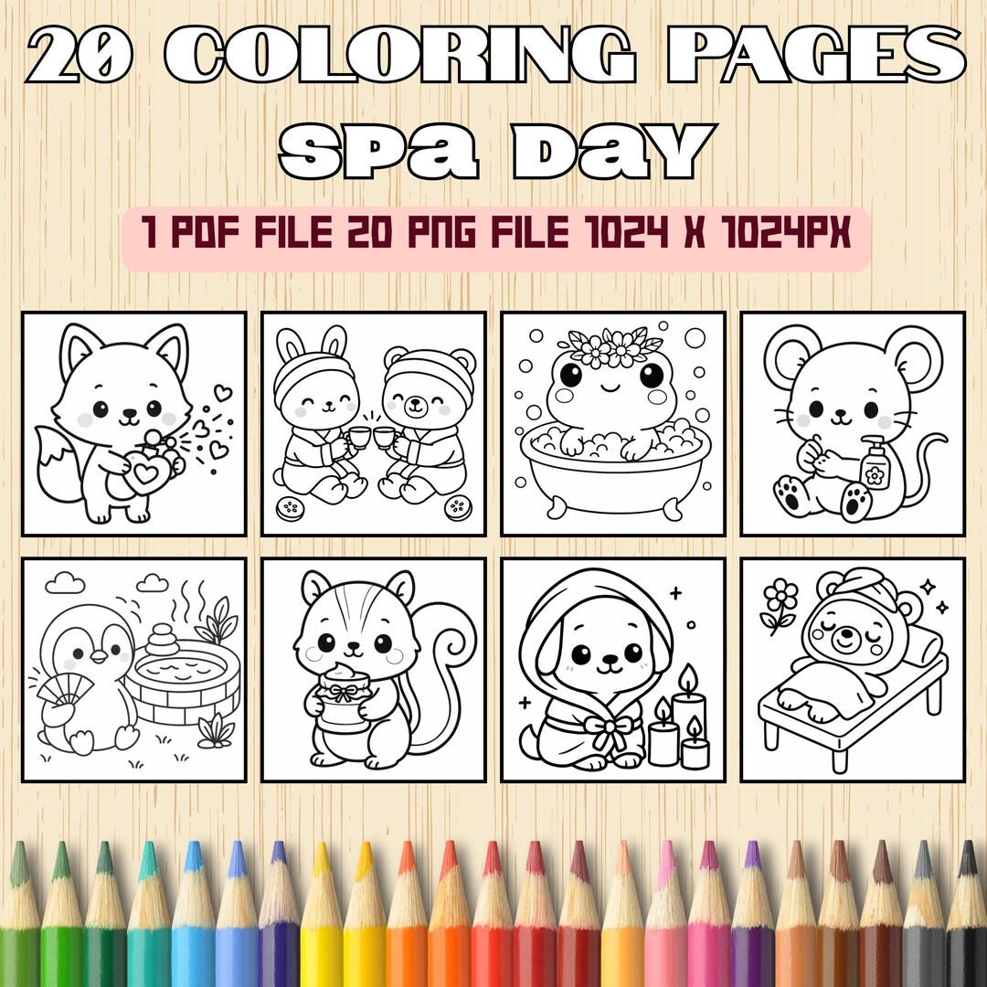 Kawaii Spa Day Coloring Pages | 20 Relaxing Animal Spa Printables | PDF ...