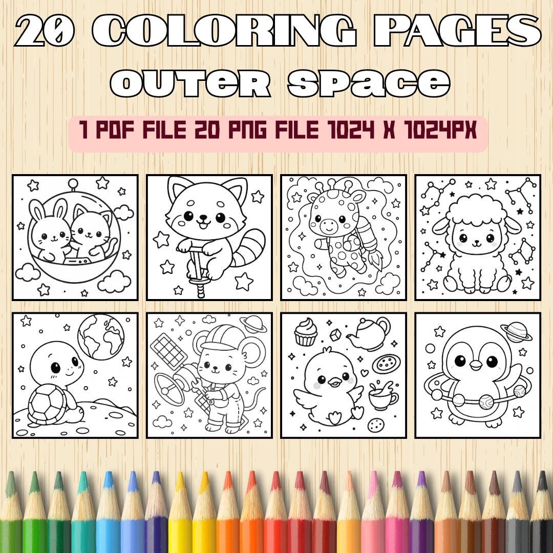 Outer Space Coloring Pages | 20 Cute Space Animal Scenes | Printable ...