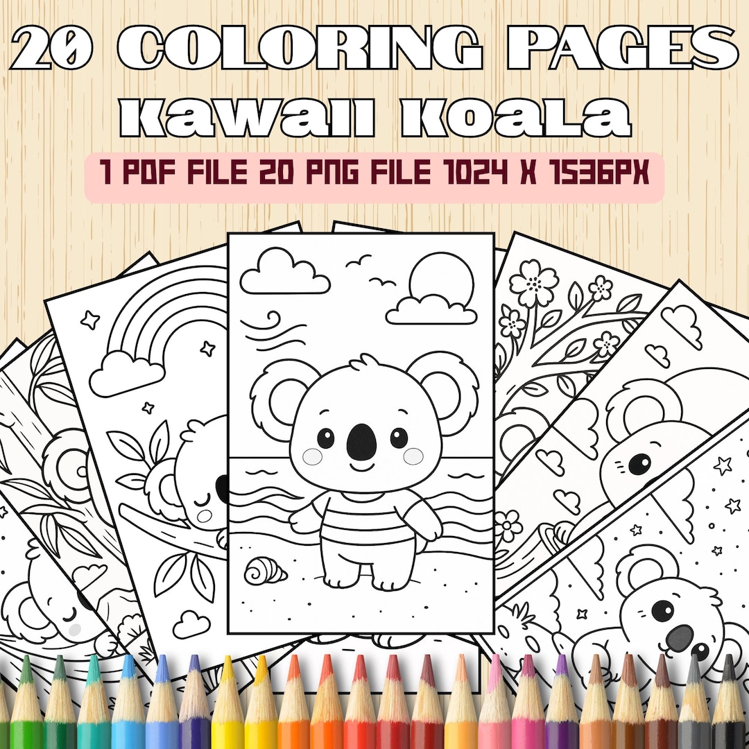 Kawaii Koala Coloring Pages | 20 Printable Digital Download | Cute ...