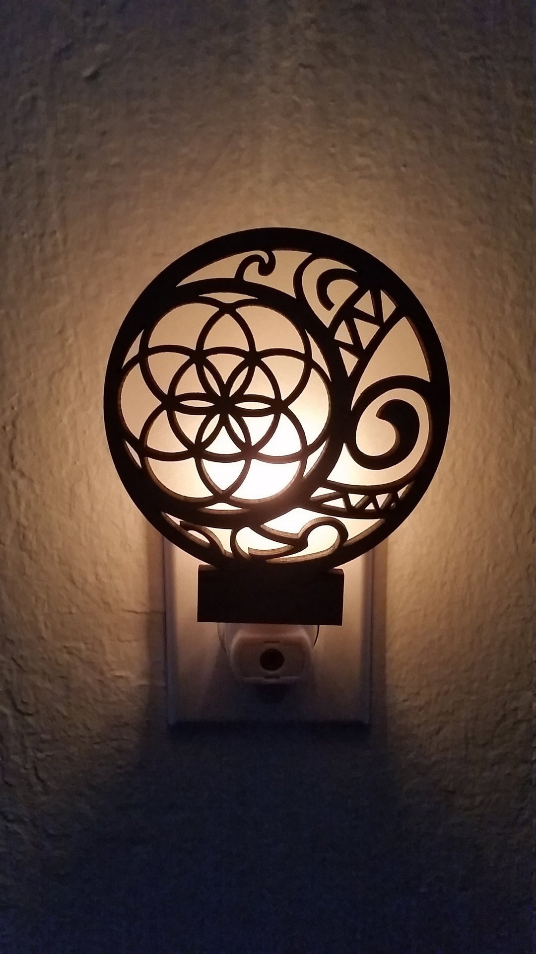 Tribal Moon - Laser Cut Wood Night Light, Seed of Life, Glow, Candle ...