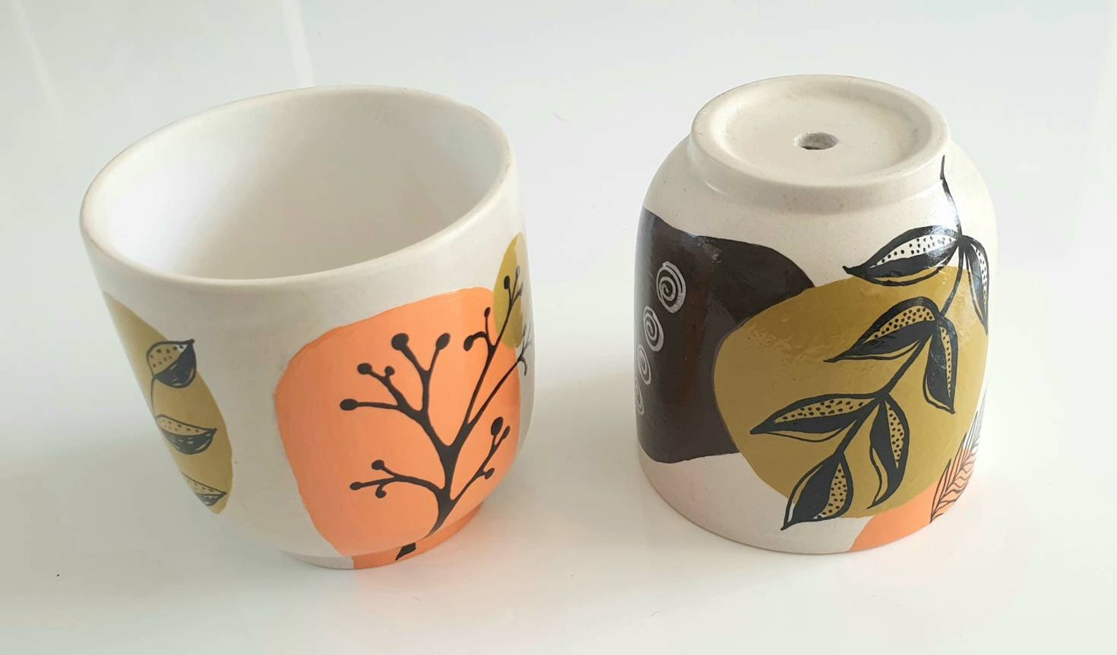 Modern Pot Set of 2, Indoor Pots, Handpainted, Decorated Pot, Orange ...