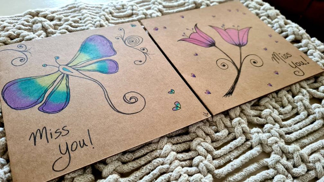 Handmade Card Set of 2, Not a Print Handmade Cards, Art Card, Tulip ...