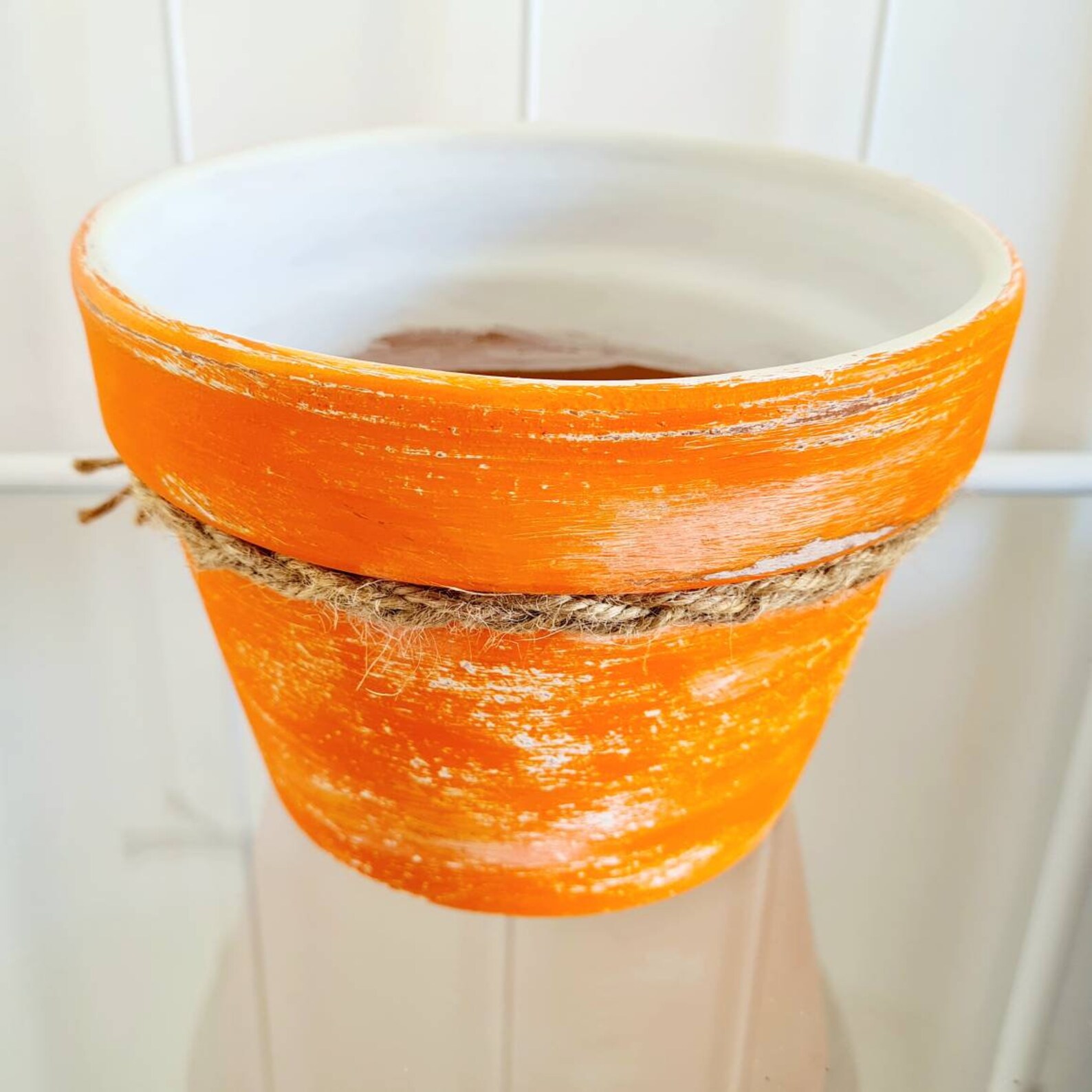 Handpainted Pot, Orange Rustic POT, Terracotta. Rustic Handpainted Pot ...