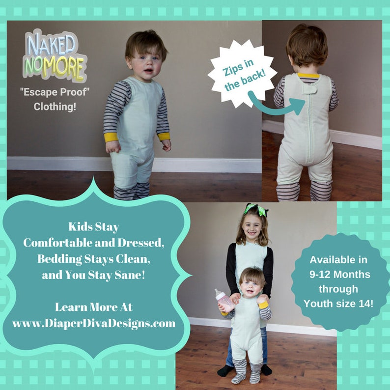 Naked No More® Back Zippered One Piece Pajamas Rompers Escape Proof ...