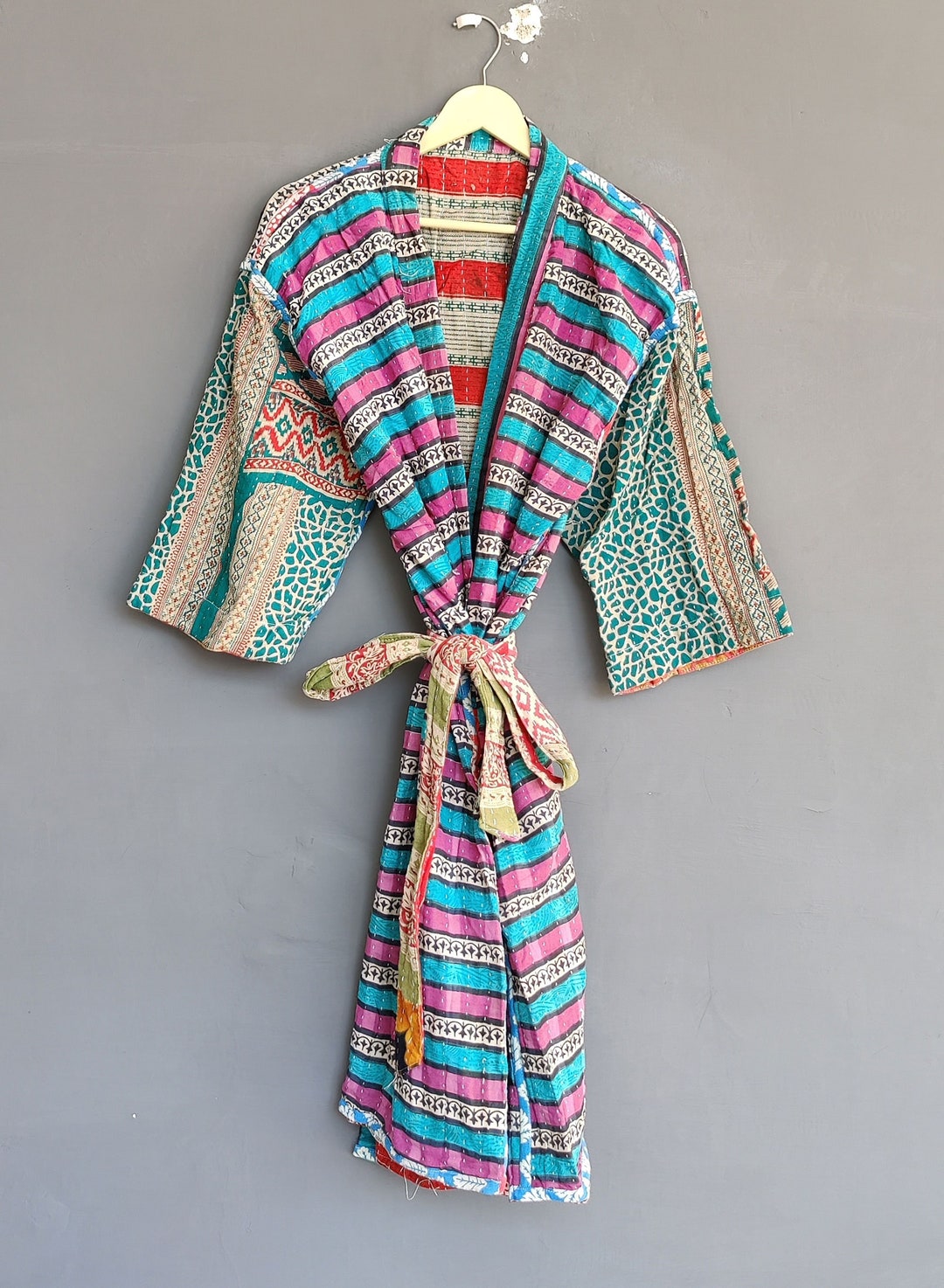 Cotton Kantha Kimono, Indian Handmade Kantha Quilt Jacket, Beach Wear ...