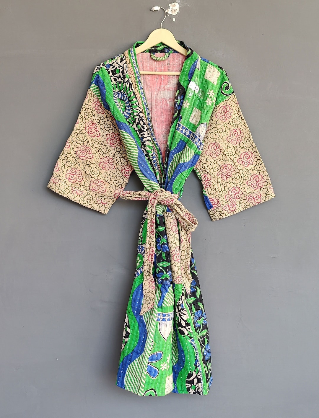 100% Cotton Assorted Design Vintage Luxury Kimono Kantha Robe, Indian ...