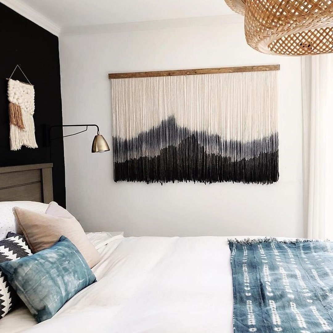 Large Macrame Wall Hanging: Dip Dye Fiber Art - Misty Grey Mountains - Etsy