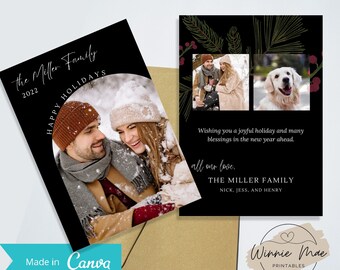 Editable Christmas Card Template for Canva, Personalized Horizontal 5x7 ...
