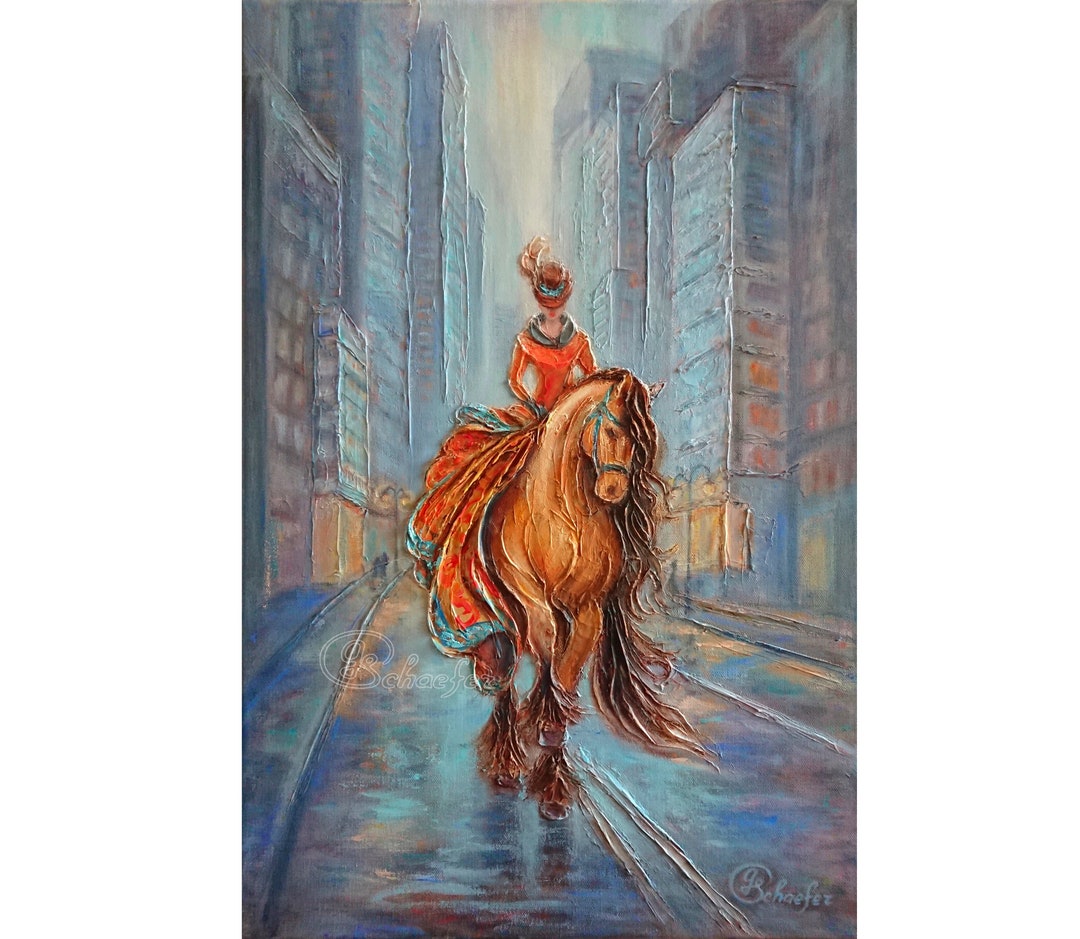 Rider Art Horse Painting Horses Original Art Equestrienne Artwork City ...