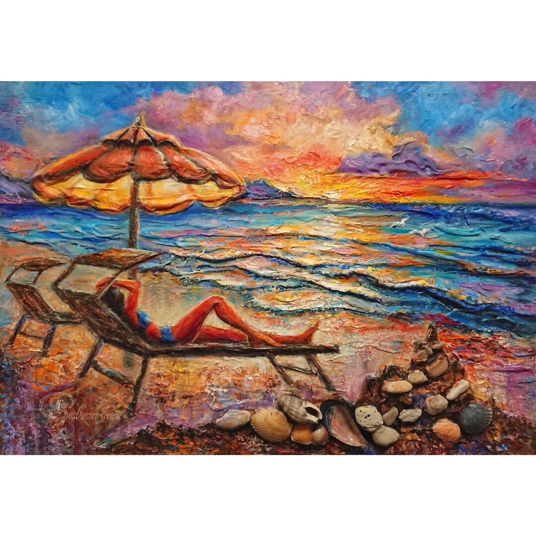 Italian Original Painting Italy Art Beach Impasto Artwork Sunset Beach ...
