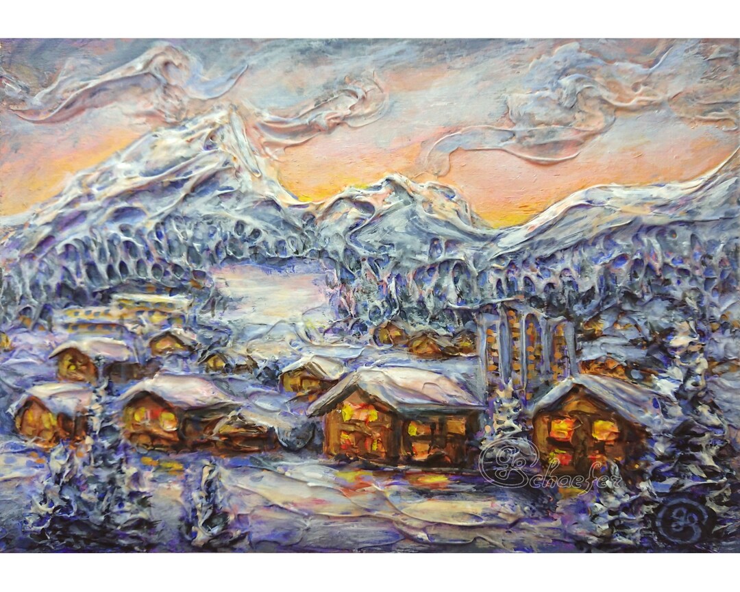 Swiss Painting Davos Original Art Winter Alps Mountains Landscape ...