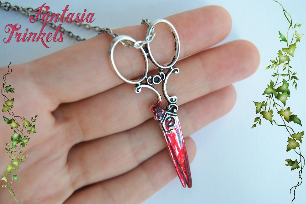 Bloody Scissors Pendant Necklace Handpainted Blood Stained | Etsy