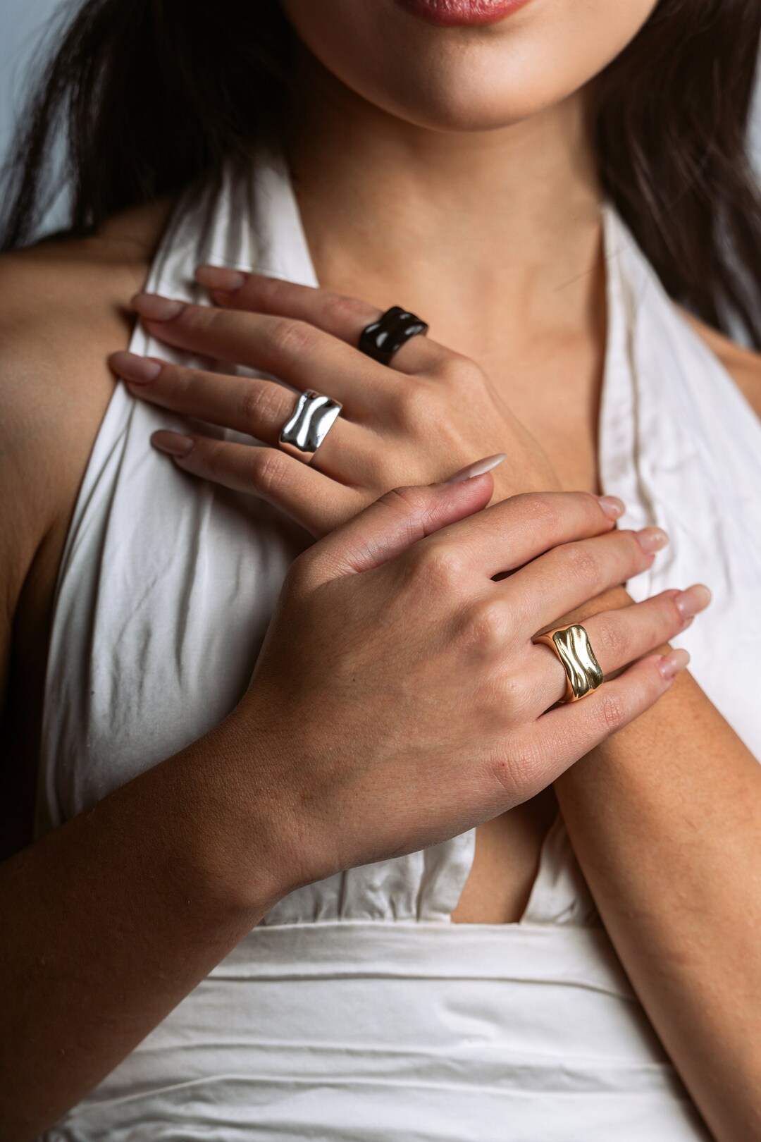 Chunky Rectangle Ring | Waveform Ring | Large Womens Rings "ebb and Flow" - Etsy